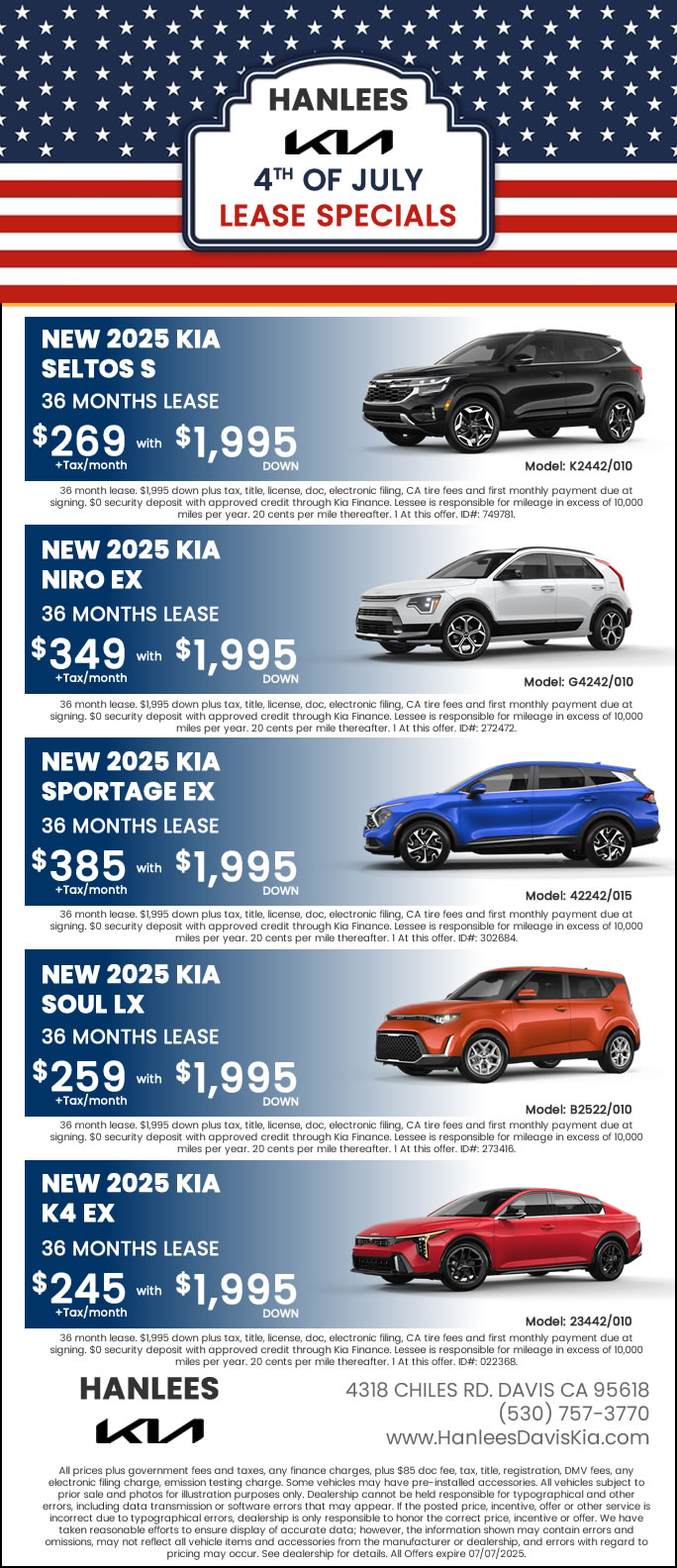 Current New Kia Specials Offers | Hanlees Kia